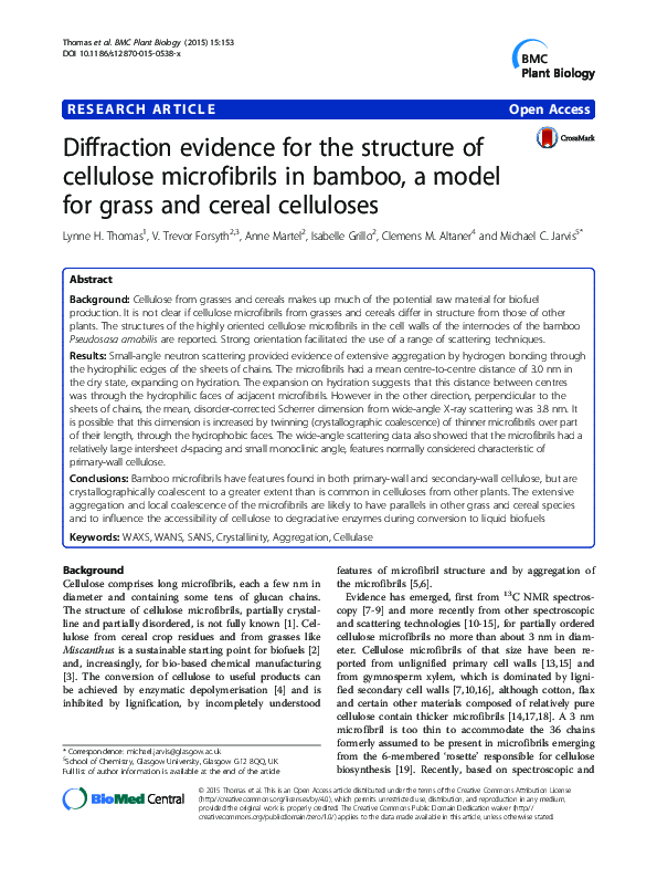 (PDF) Diffraction evidence for the structure of cellulose microfibrils ...