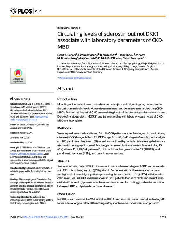 (PDF) Circulating levels of sclerostin but not DKK1 associate with ...