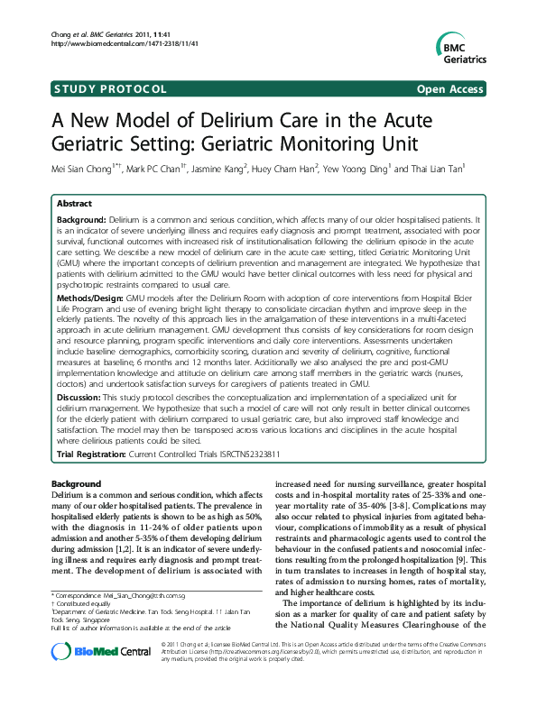 (PDF) A New Model of Delirium Care in the Acute Geriatric Setting ...