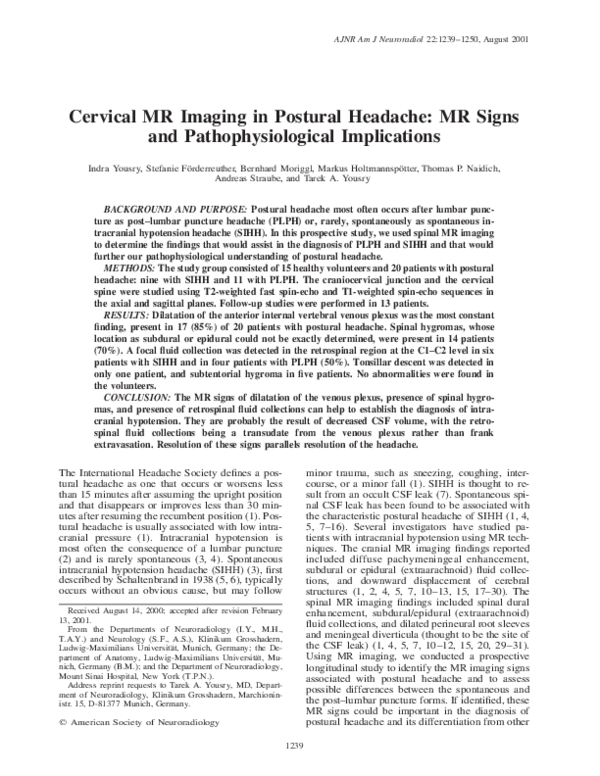 (PDF) Cervical MR imaging in postural headache: MR signs and ...