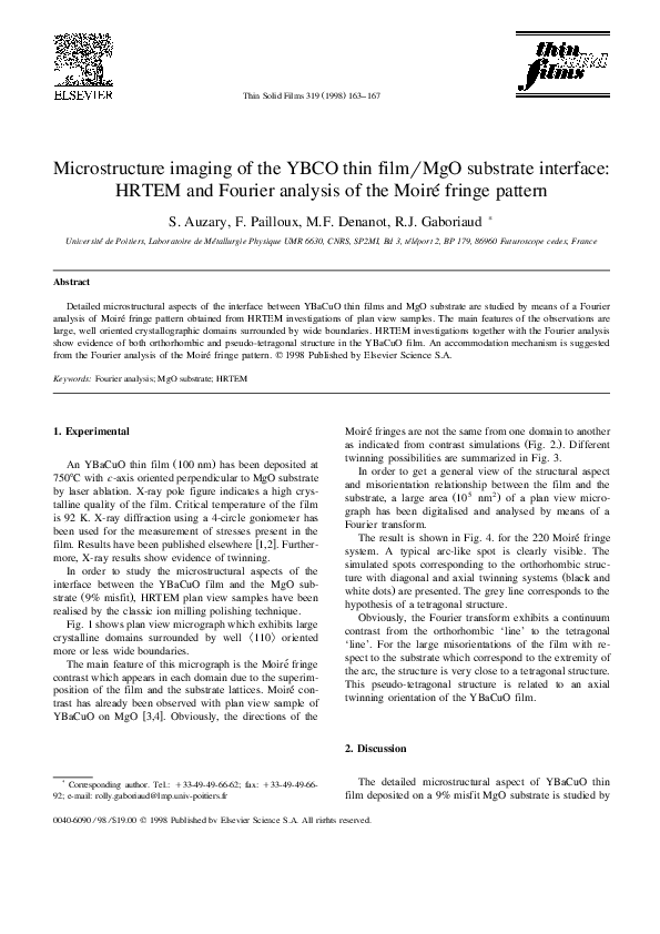 (PDF) Microstructure imaging of the YBCO thin film/MgO substrate interface: HRTEM and Fourier ...