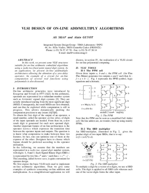 (PDF) VLSI design of on-line add/multiply algorithms