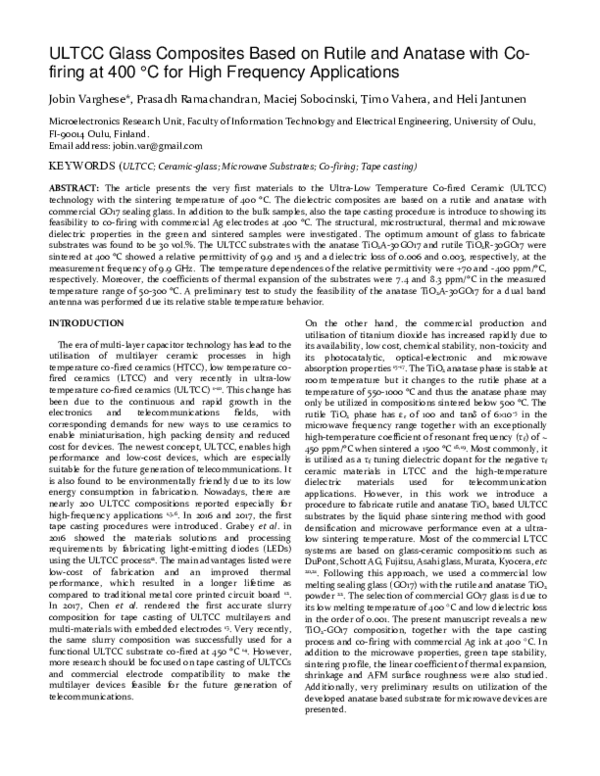 (PDF) ULTCC Glass Composites Based on Rutile and Anatase with Co-firing ...