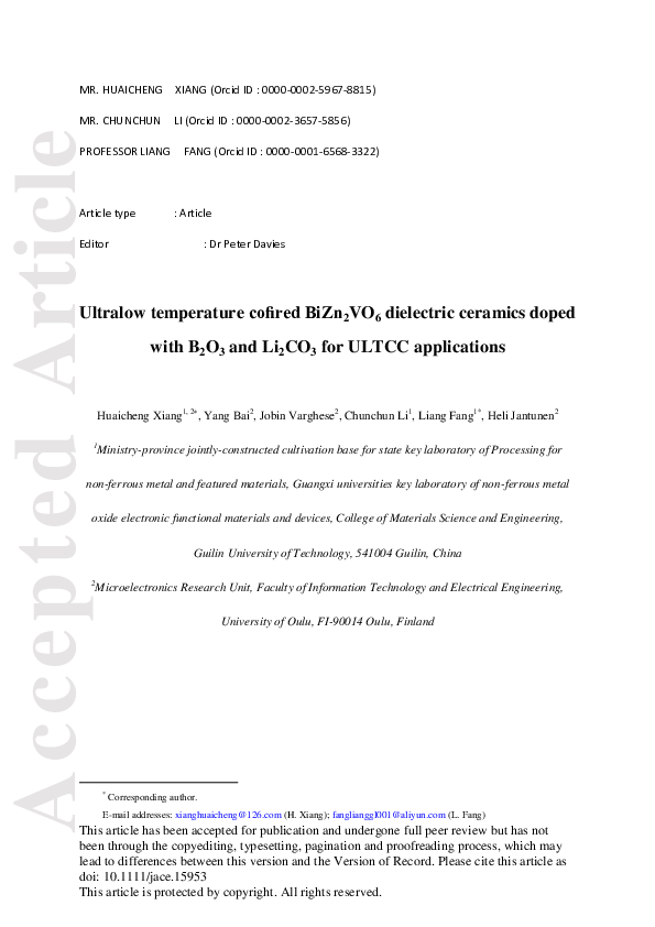 (PDF) Ultralow temperature cofired BiZn2 VO6 dielectric ceramics doped ...