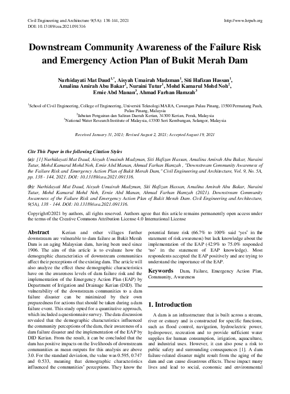(PDF) Downstream Community Awareness of the Failure Risk and Emergency ...