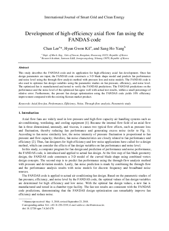 (PDF) Development of high-efficiency axial flow fan using the FANDAS code