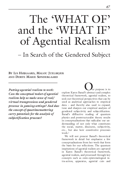 (PDF) The ‘WHAT OF’ and the ‘WHAT IF’ of Agential Realism – In Search ...