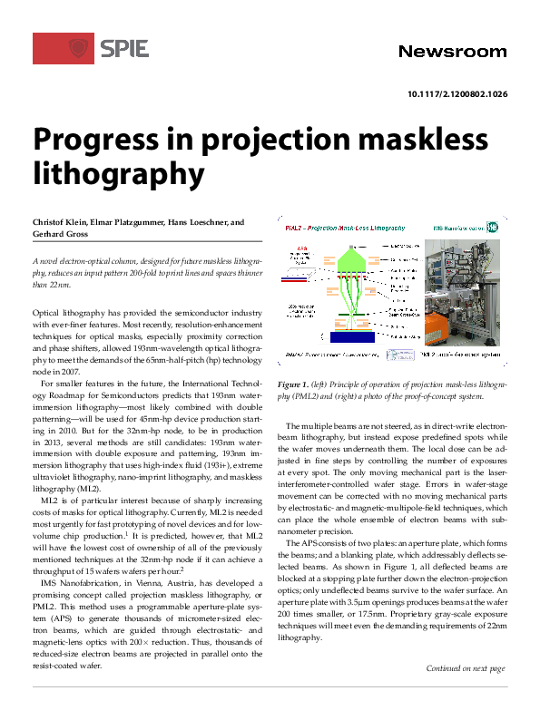 (PDF) Progress in projection maskless lithography