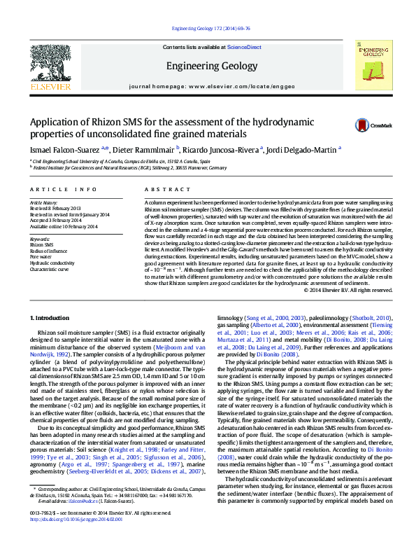 (PDF) Application of Rhizon SMS for the assessment of the hydrodynamic ...