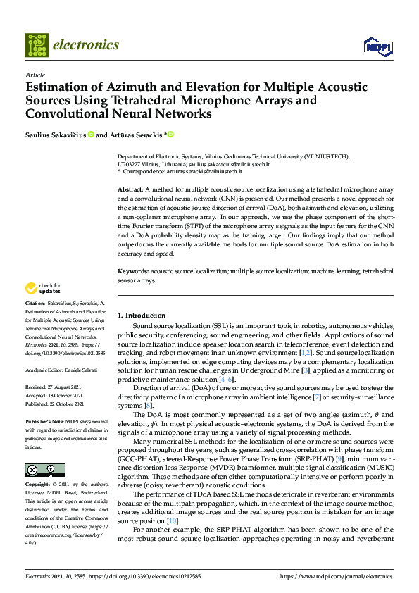 (PDF) Estimation of Azimuth and Elevation for Multiple Acoustic Sources Using Tetrahedral ...