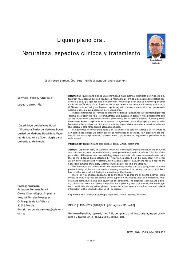 (PDF) Liquen plano oral: Naturaleza, aspectos clínicos y tratamiento