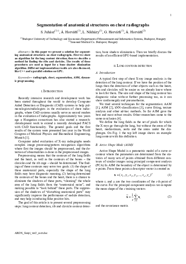 (PDF) Segmentation of anatomical structures on chest radiographs