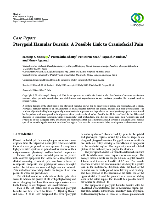 (PDF) Pterygoid Hamular Bursitis: A Possible Link to Craniofacial Pain