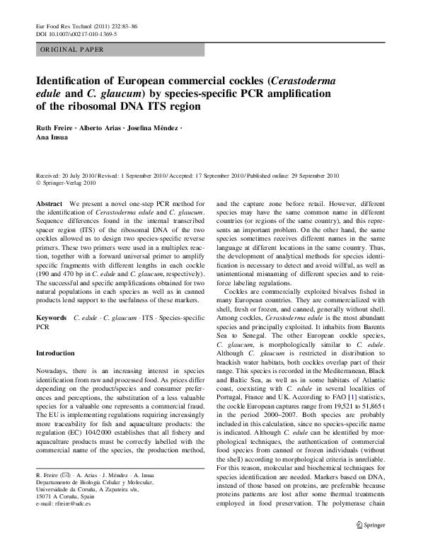 (PDF) Identification of European commercial cockles (Cerastoderma edule ...
