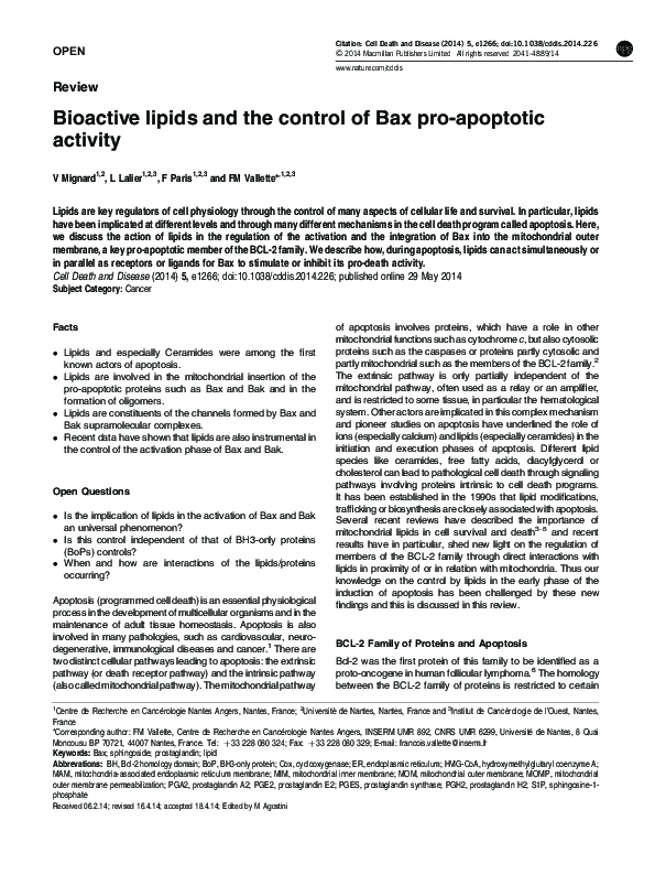 (PDF) Bioactive lipids and the control of Bax pro-apoptotic activity