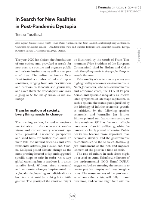 (PDF) In search for new realities in post-pandemic dystopia
