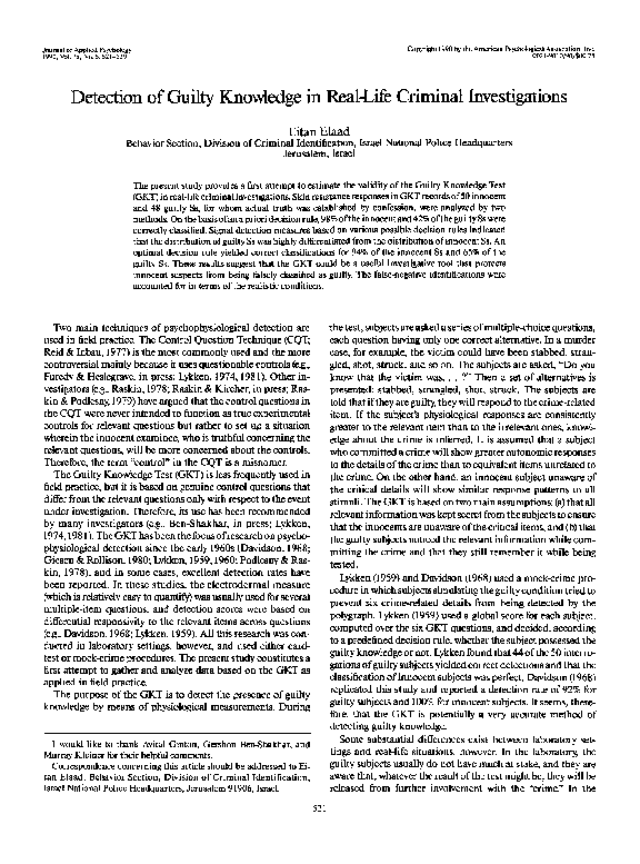 (PDF) Detection of guilty knowledge in real-life criminal investigations