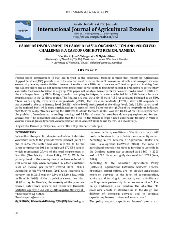 (PDF) Farmers involvement in farmer-based organization and perceived ...