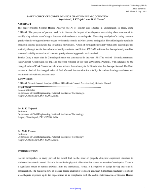 (PDF) Safety Check Of Sondur Dam For Changed Seismic Condition