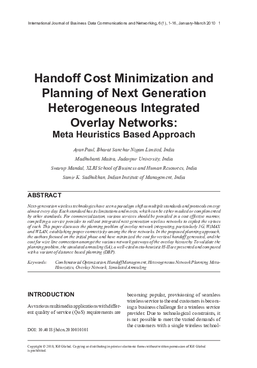 (PDF) Handoff Cost Minimization and Planning of Next Generation Heterogeneous Integrated Overlay ...