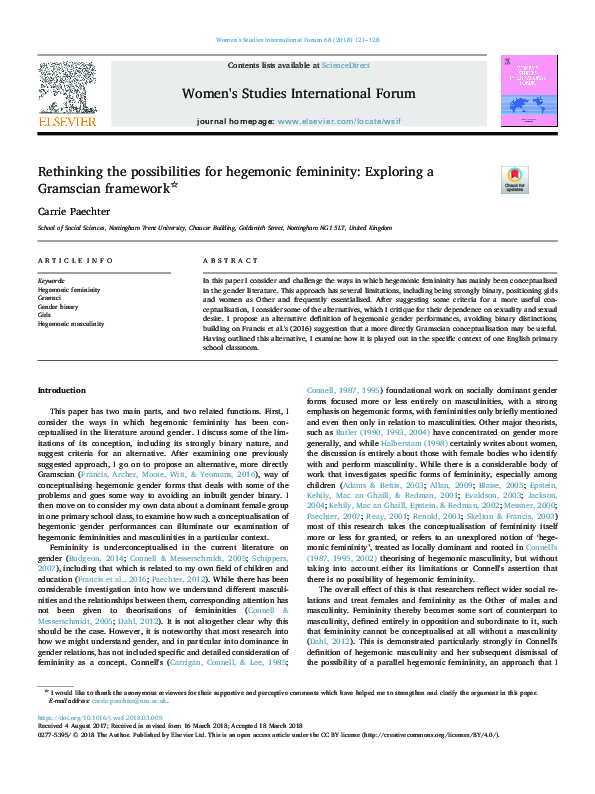 (PDF) Rethinking the possibilities for hegemonic femininity: Exploring ...