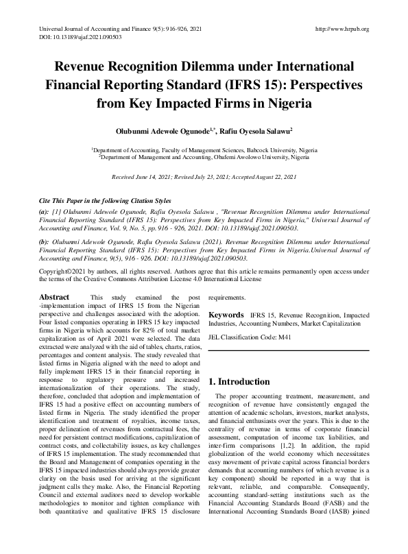 (PDF) Revenue Recognition Dilemma under International Financial ...
