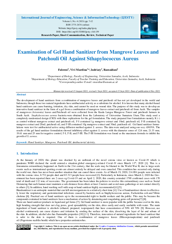(PDF) Examination of Gel Hand Sanitizer from Mangrove Leaves and ...