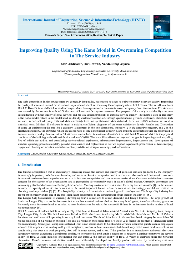 (PDF) Improving Quality Using The Kano Model in Overcoming Competition ...