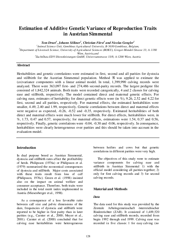 Pdf Estimation Of Additive Genetic Variance Of Reproduction Traits In Austrian Simmental