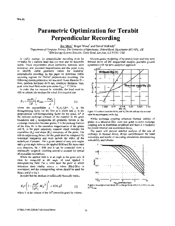 (PDF) Parametric Optimization for Terabit Perpendicular Recording