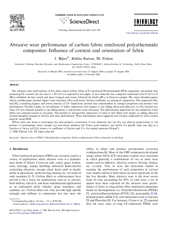 (PDF) Abrasive wear performance of carbon fabric reinforced ...