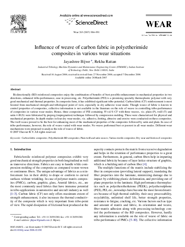 (PDF) Influence of weave of carbon fabric in polyetherimide composites ...