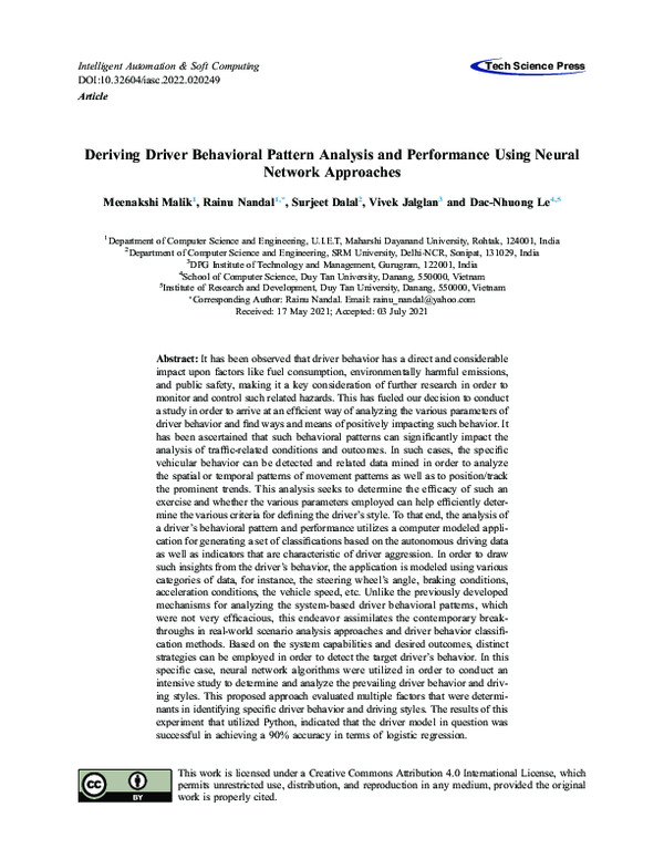 (PDF) Deriving Driver Behavioral Pattern Analysis and Performance Using ...
