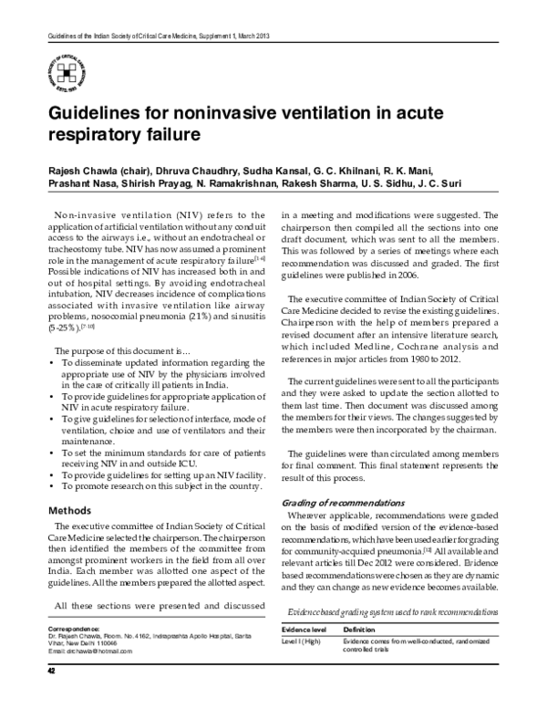 (PDF) Guidelines for noninvasive ventilation in acute respiratory failure
