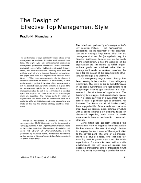(PDF) The Design of Effective Top Management Style