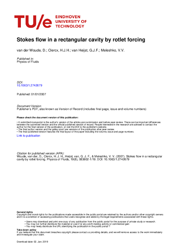 (PDF) Stokes flow in a rectangular cavity by rotlet forcing