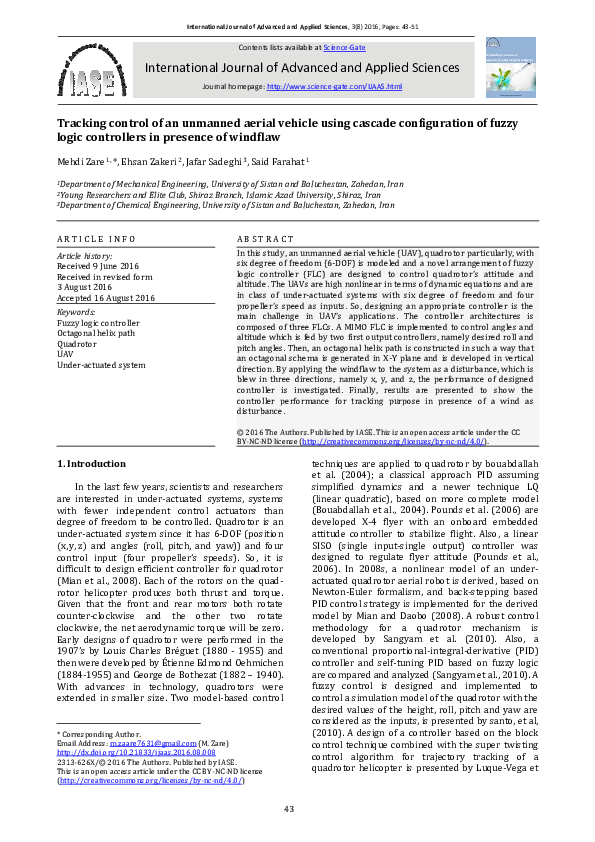 Pdf Tracking Control Of An Unmanned Aerial Vehicle Using Cascade Configuration Of Fuzzy Logic