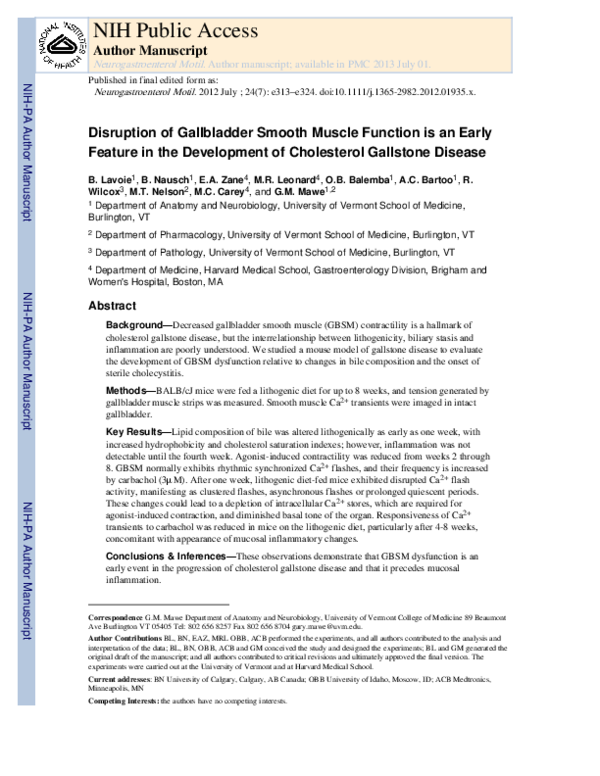 (PDF) Disruption of gallbladder smooth muscle function is an early ...