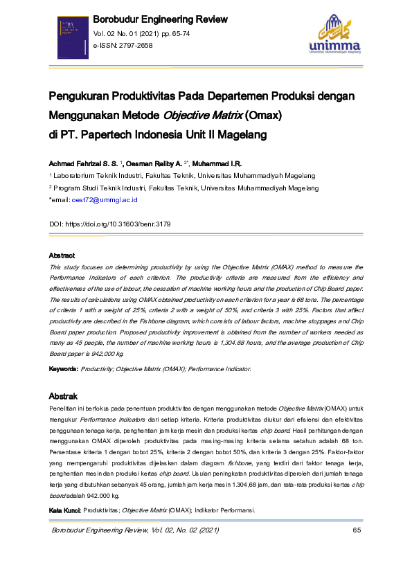 (PDF) Pengukuran Produktivitas Pada Departemen Produksi dengan ...