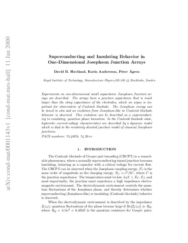 (PDF) Superconducting and insulating behavior in one-dimensional Josephson junction arrays ...