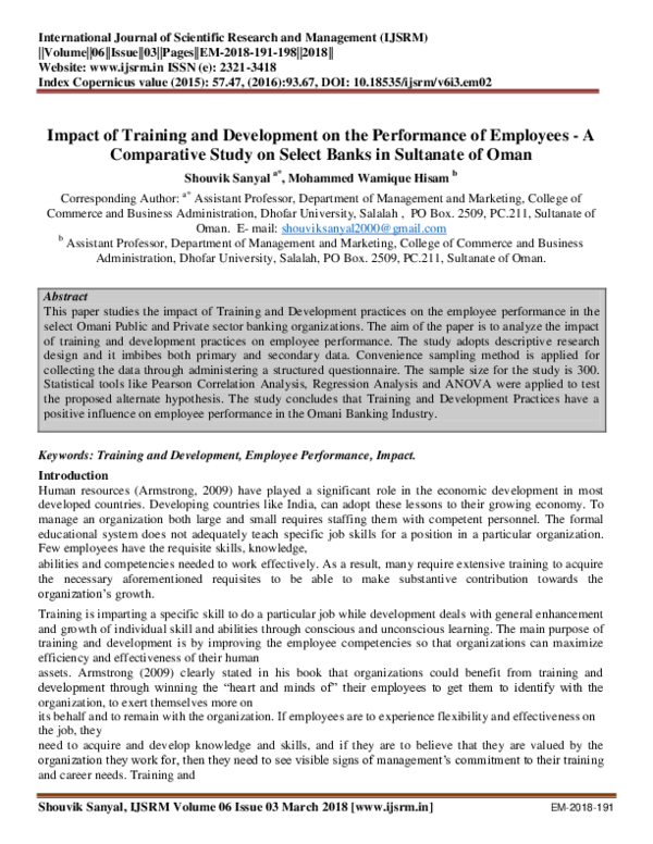 (PDF) Impact of Training and Development on the Performance of Employees - A Comparative Study ...