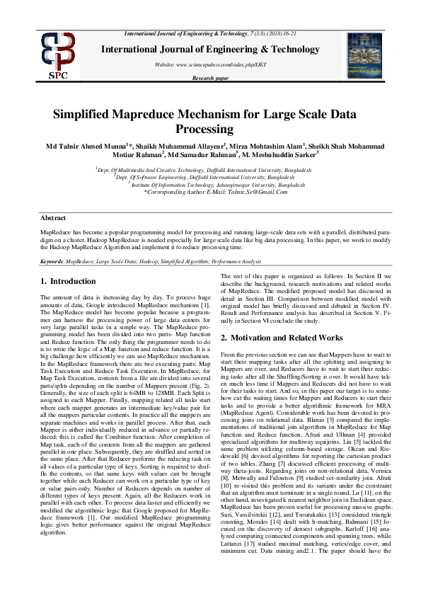 (PDF) Simplified Mapreduce Mechanism for Large Scale Data Processing