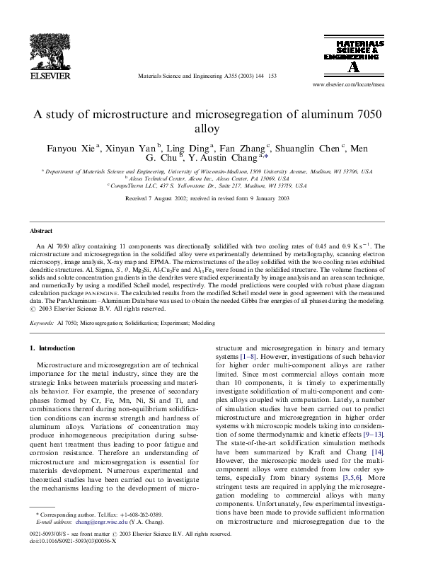 (PDF) A study of microstructure and microsegregation of aluminum 7050 alloy