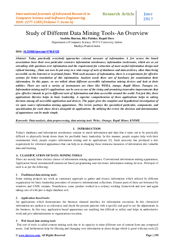 (PDF) Study of Different Data Mining Tools-An Overview