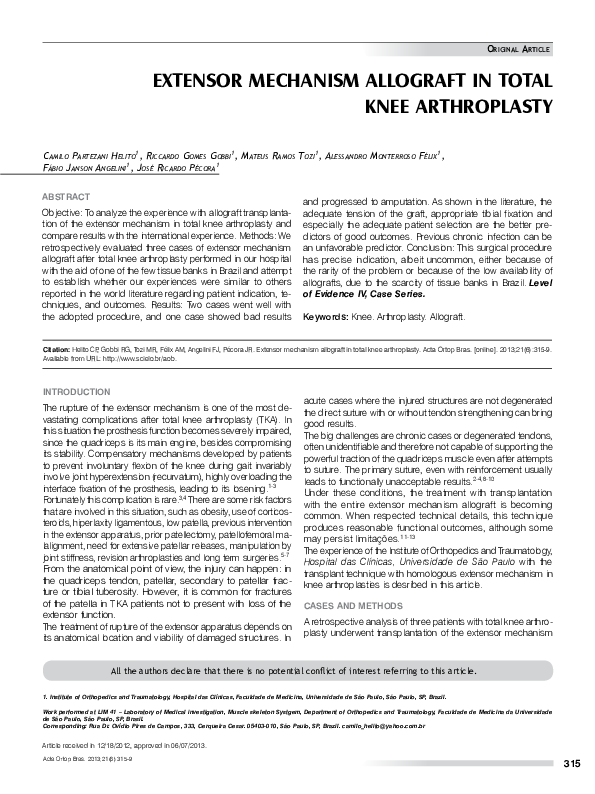 (PDF) Extensor mechanism allograft in total knee arthroplasty ...