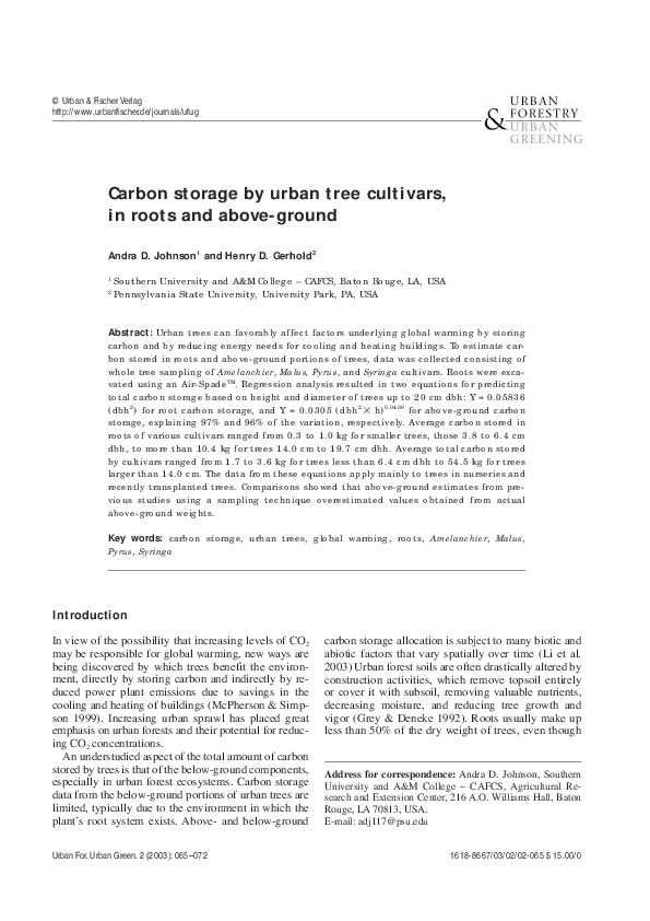 (PDF) Carbon storage by urban tree cultivars, in roots and above-ground