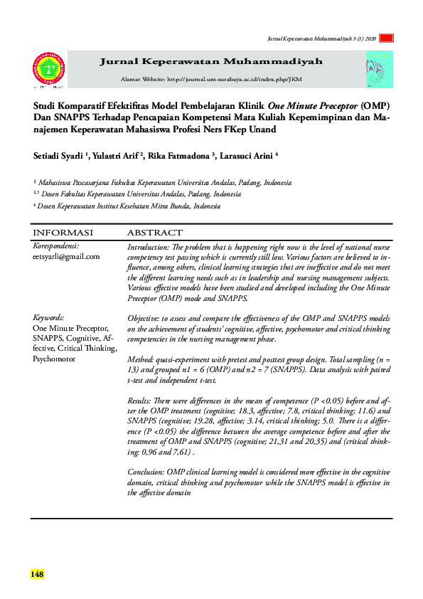 (PDF) Studi Komparatif Efektifitas Model Pembelajaran Klinik One Minute ...