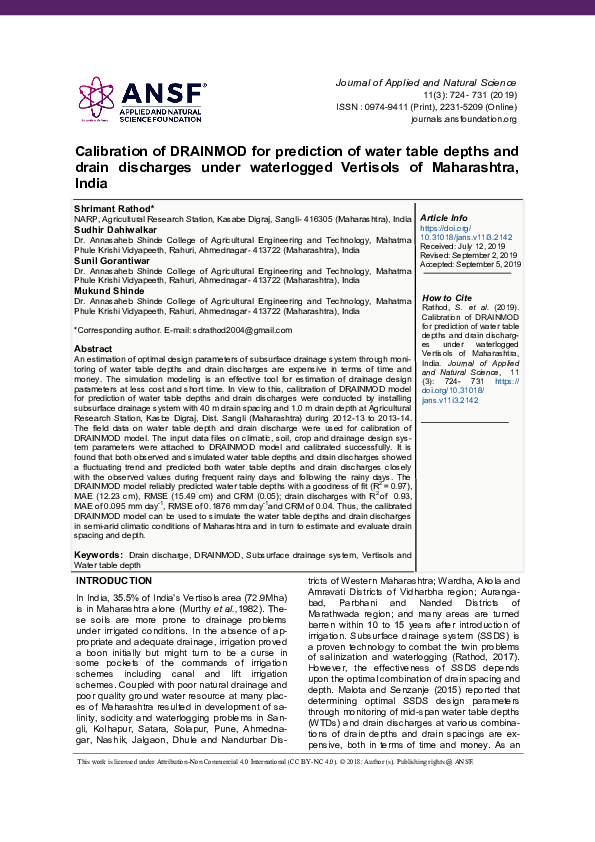 (PDF) Calibration of DRAINMOD for prediction of water table depths and ...