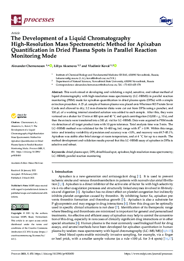 Pdf The Development Of A Liquid Chromatography High Resolution Mass Spectrometric Method For