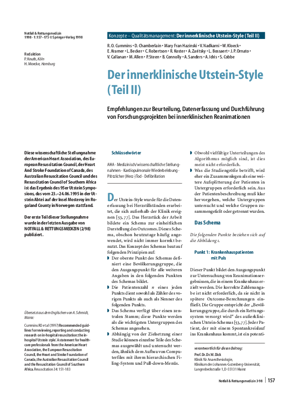 (PDF) Der innerklinische Utstein-Style (Teil II)